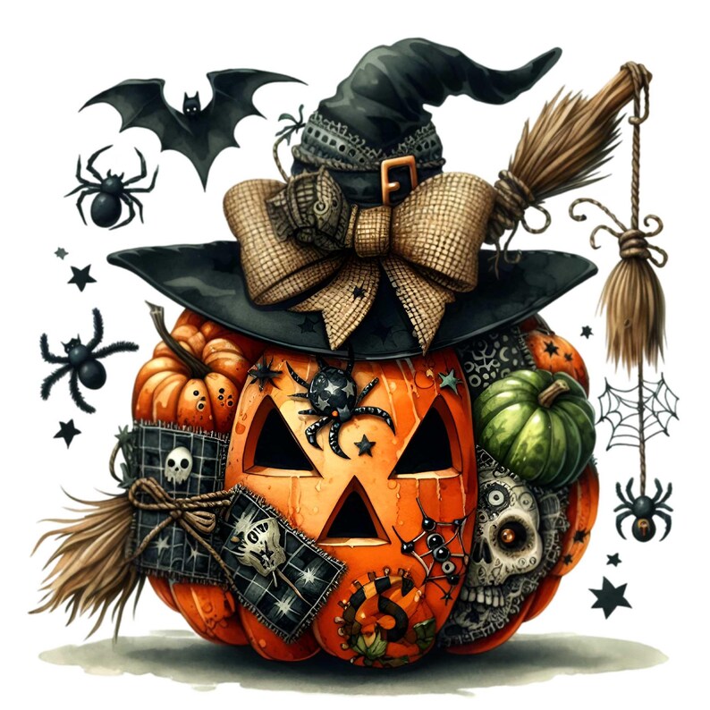 15 PNG Halloween Pumpkin Witch Hat Lantern Clipart - Etsy