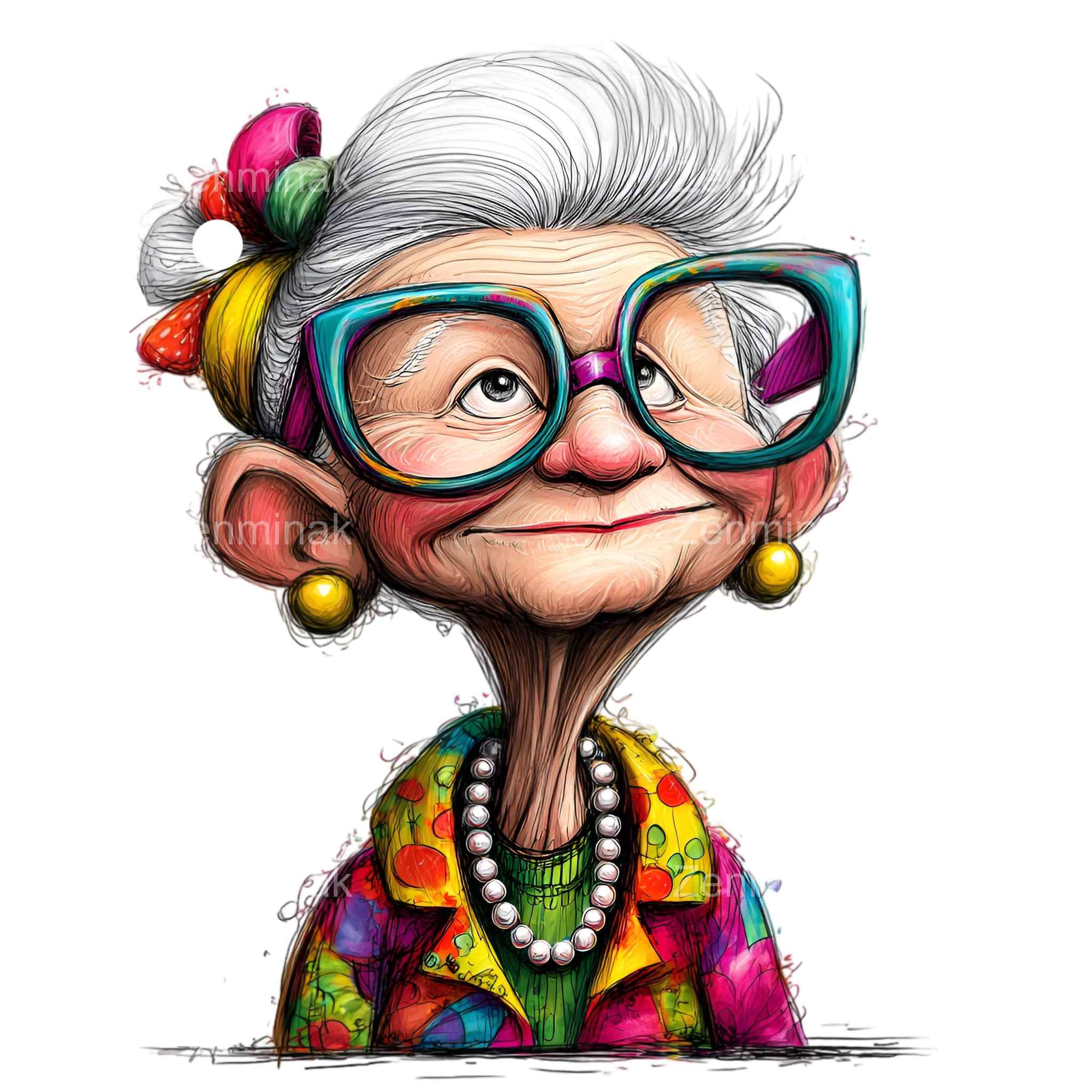16 PNG Funny Grandma Clipart – Eccentric Senior Lady With Big Glasses ...