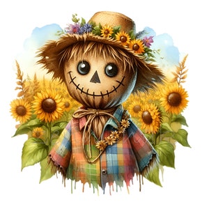 Scarecrow Clipart 14 PNG Sunflower Field Background, Rustic Harvest ...