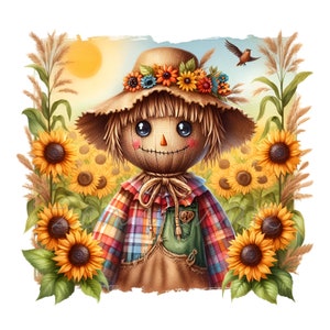 Scarecrow Clipart 14 PNG Sunflower Field Background, Rustic Harvest ...
