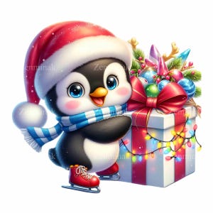 19 PNG Christmas – Cute Penguin Hugging Snowman With Lights and Scarf ...