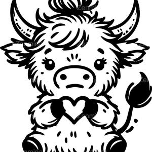 4 Highland Cow Heart SVG, Adorable Cartoon Design for Cricut, Baby Cow ...