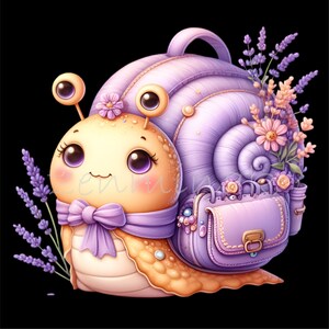 Snail With Lavender Backpack 10 Whimsical Spring Floral PNG Cute Garden ...