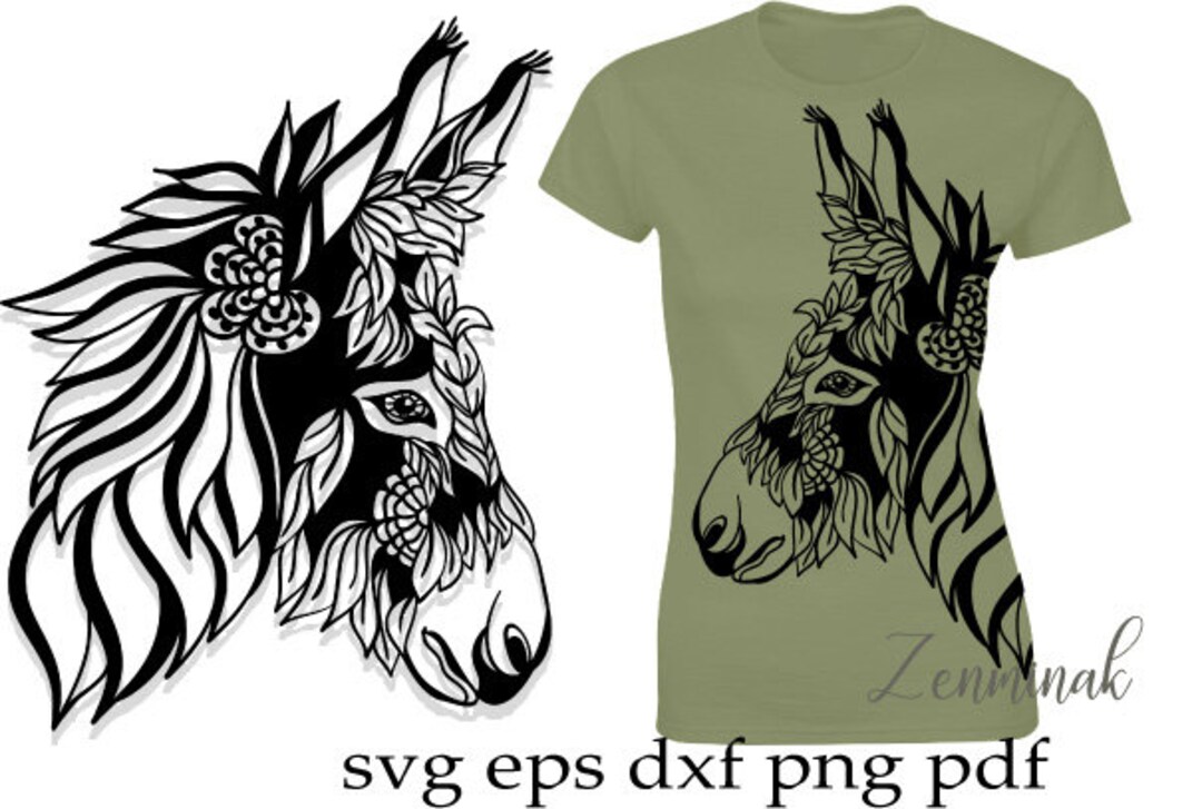 Donkey Svg, Mule Svg, Donkey Head Svg, Donkey Png, Animal Zentangle ...