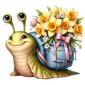 Adorable Snail With Backpack of Daffodils 10 Whimsical Spring Flower ...
