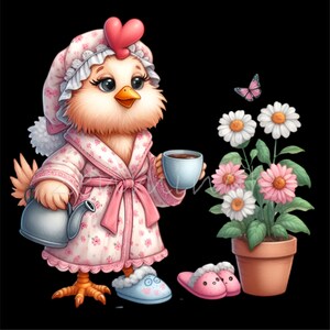 Funny Chicken Coffee Clip Art, 18 PNG Housewife Clipart, Mom Farm ...
