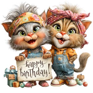 14 PNG Funny Birthday Cats Clipart – Cute Party Cat PNG – Whimsical ...