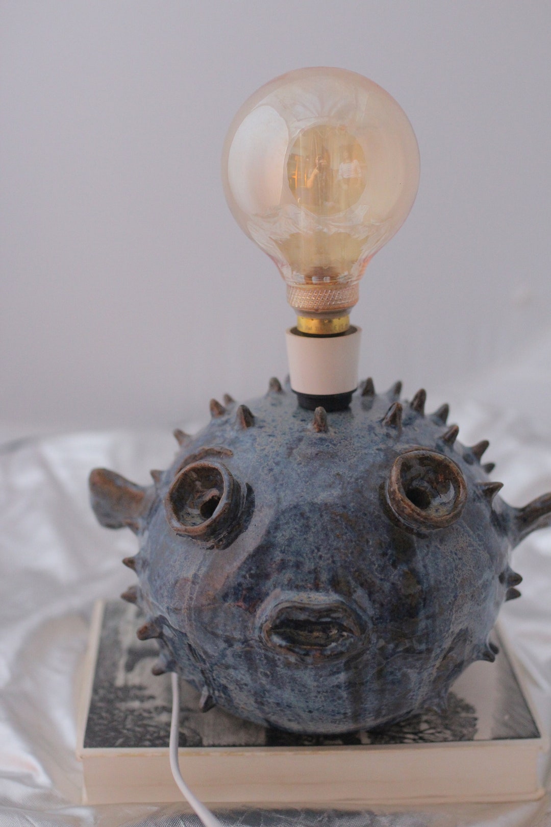 Puffy Handmade Ceramic Lamp Puffer Fish Sculpture Fun & - Etsy