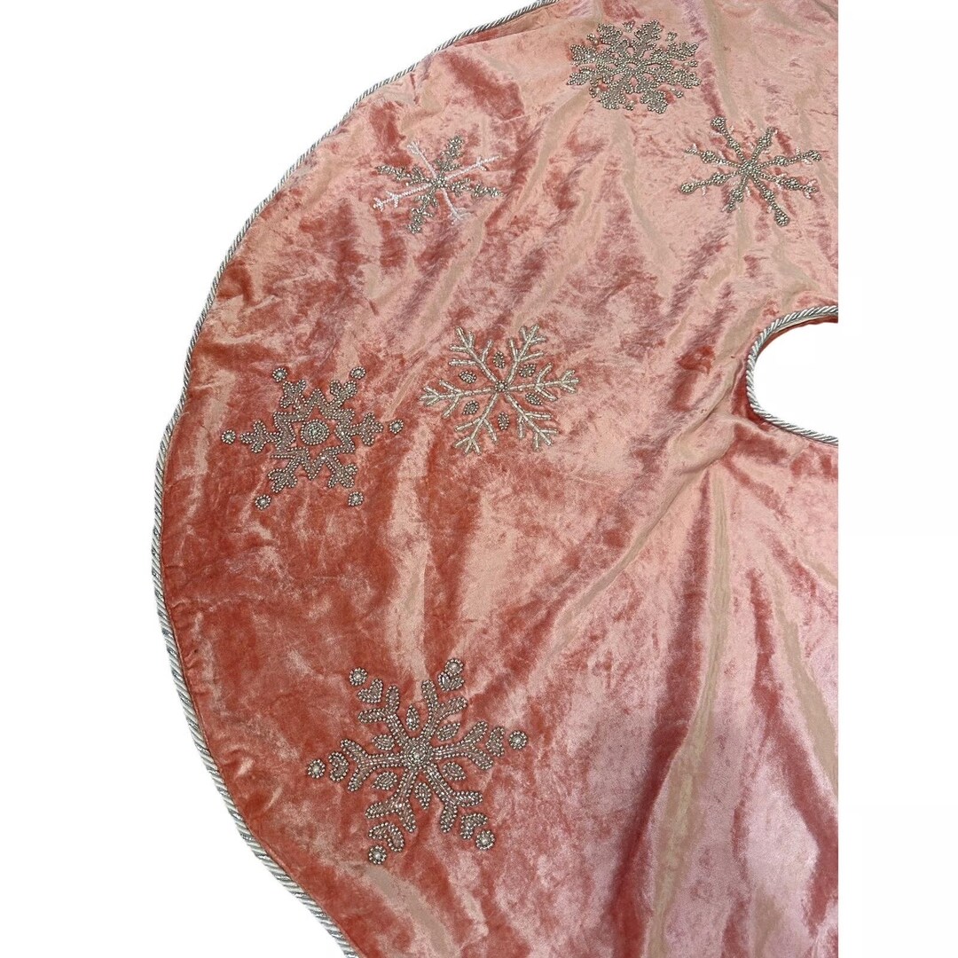 Luxurious Pink Velvet Beaded Snowflake Christmas Tree Skirt | Glam ...