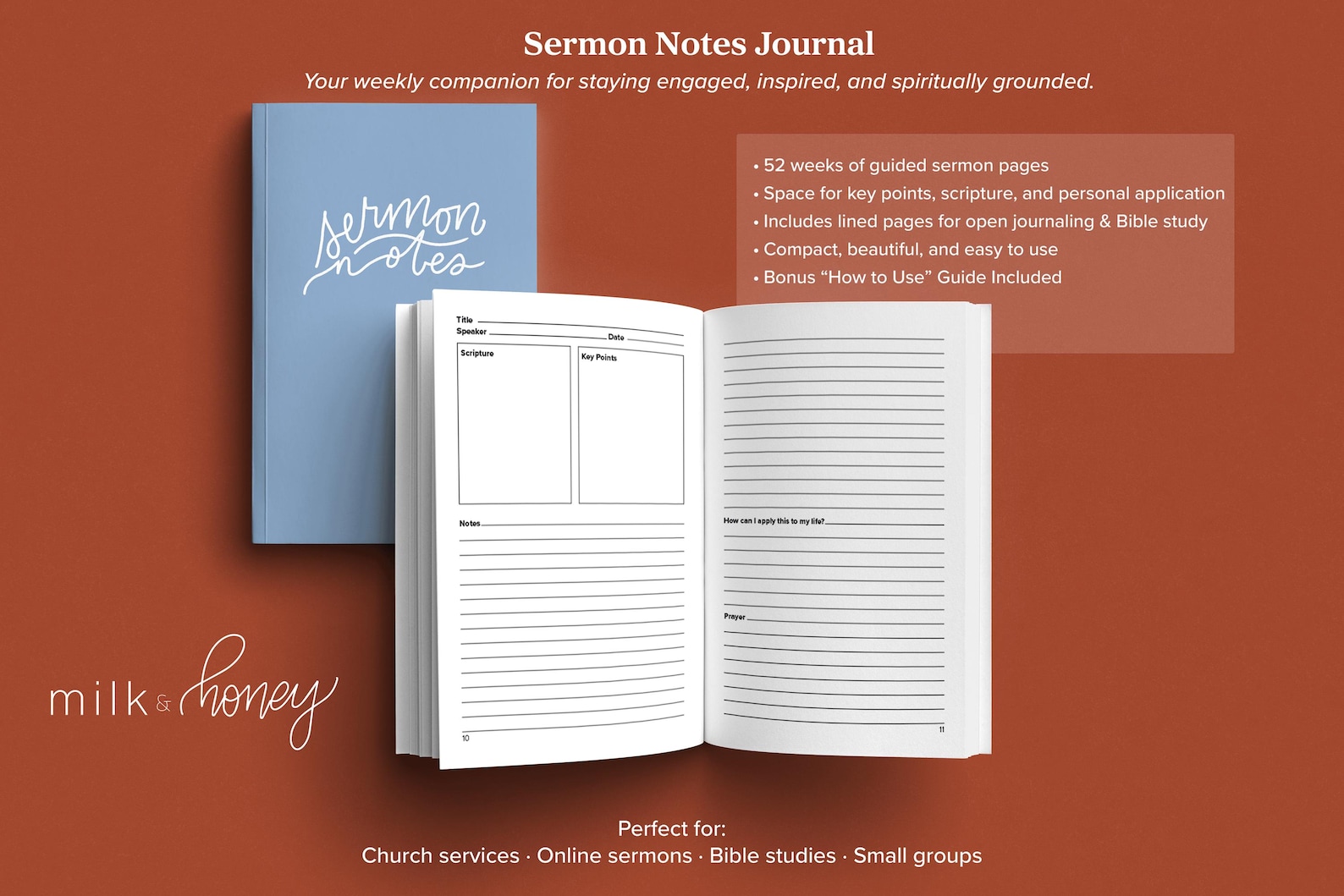 Sermon Notes: Church Notes | Bible Study | Christian Notebook | 52-week ...