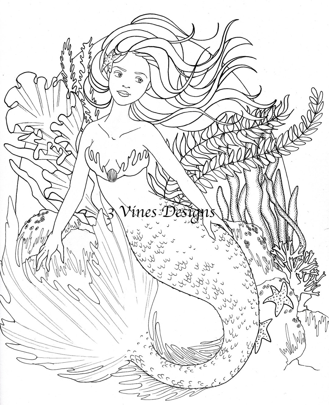 Mermaid Coloring Page Aquatic Download - Etsy