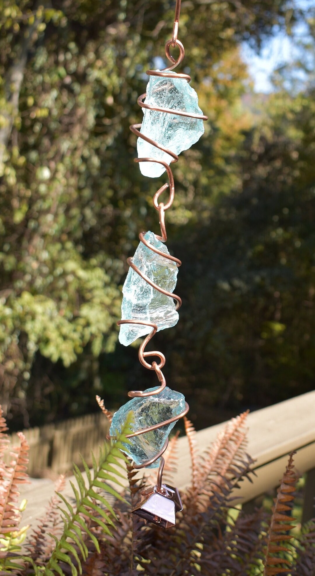 Aqua Recycled Glass Copper Wire Sun Catcher - Etsy