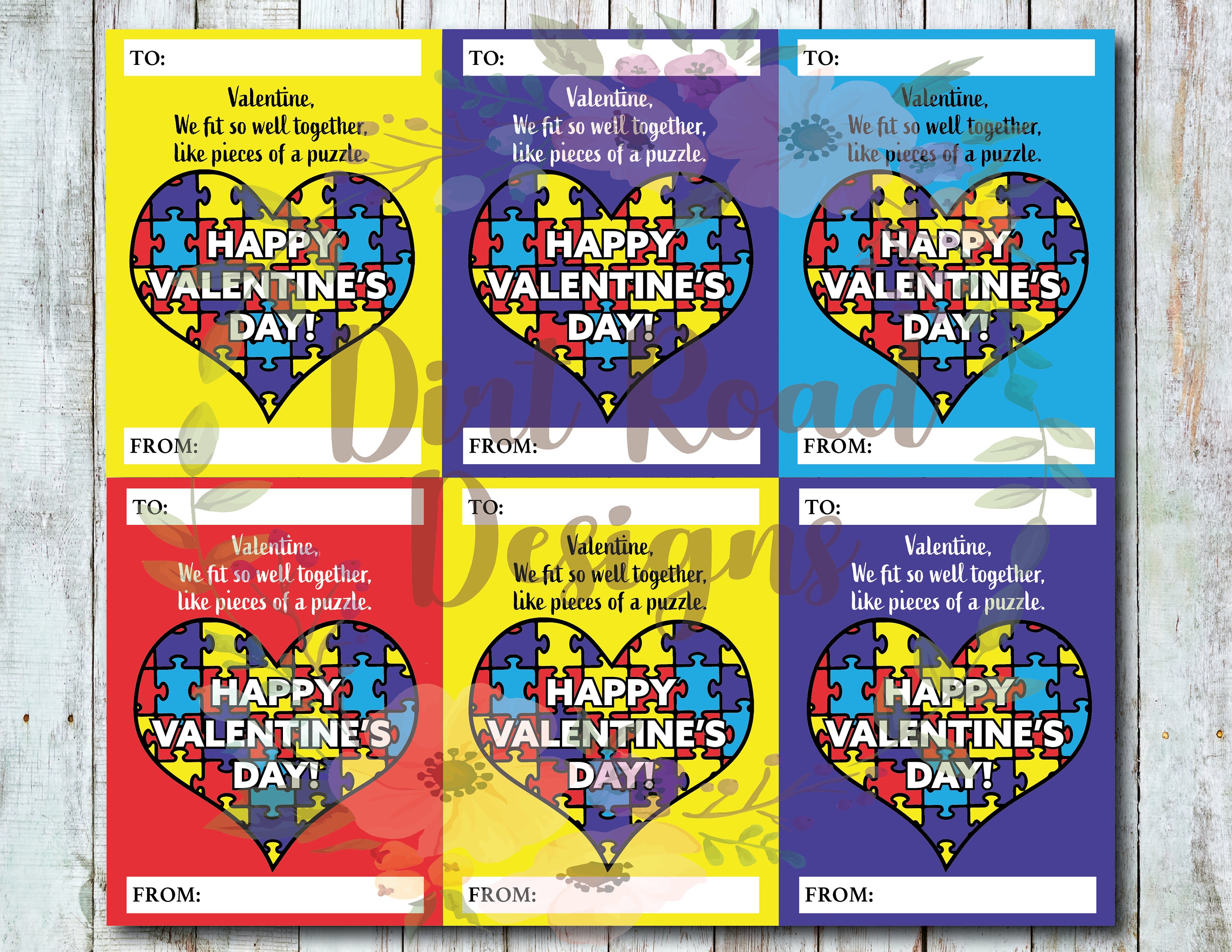 Autism Awareness/puzzle Piece Valentine's Day Cards, DIGITAL FILE ...