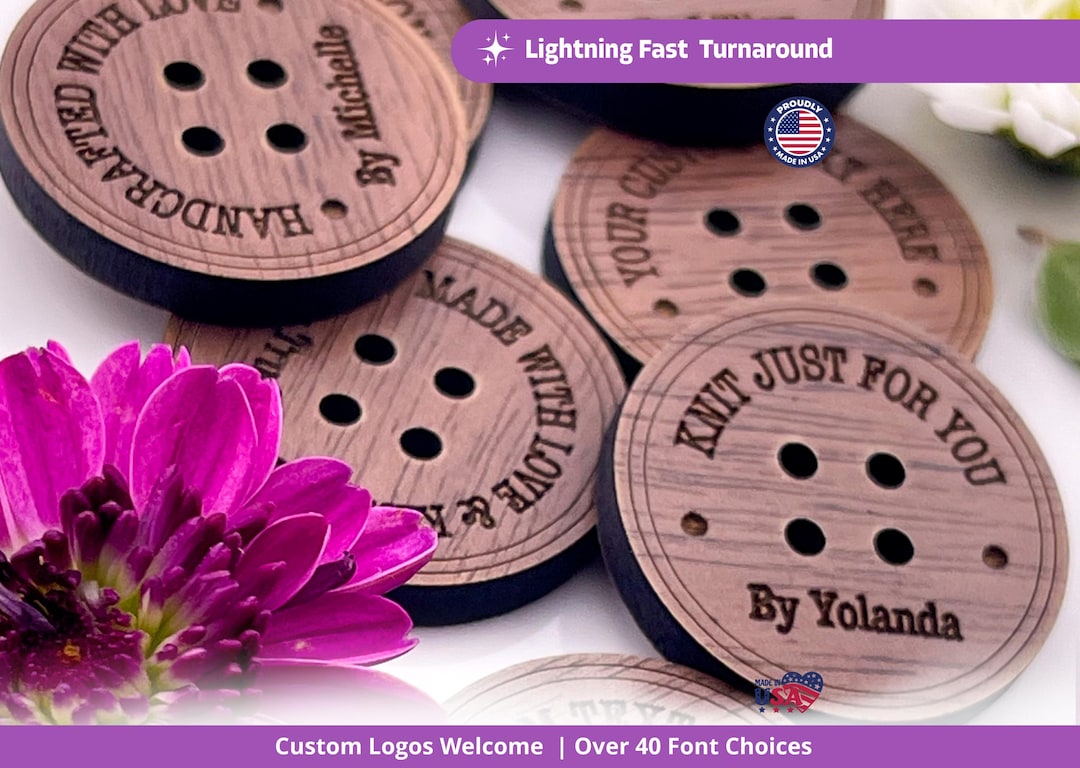 Custom Walnut Wood Buttons: Laser Engraved Tags, Handmade Knitting ...