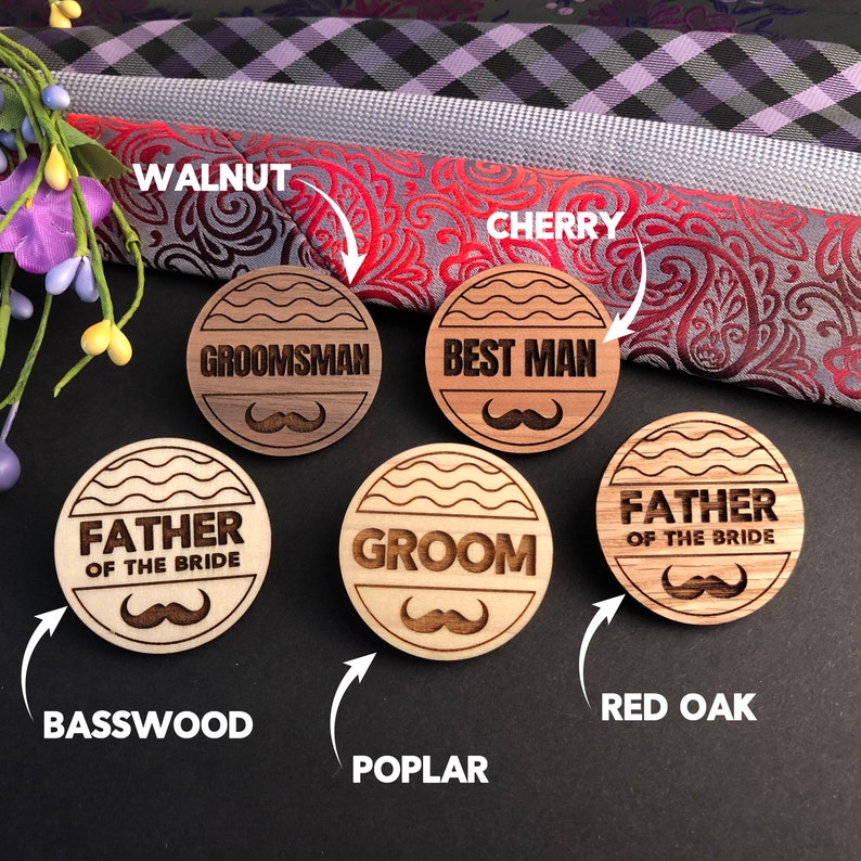 Wooden Mens Wedding Boutonniere Boho Lapel Pins Men Father | Etsy