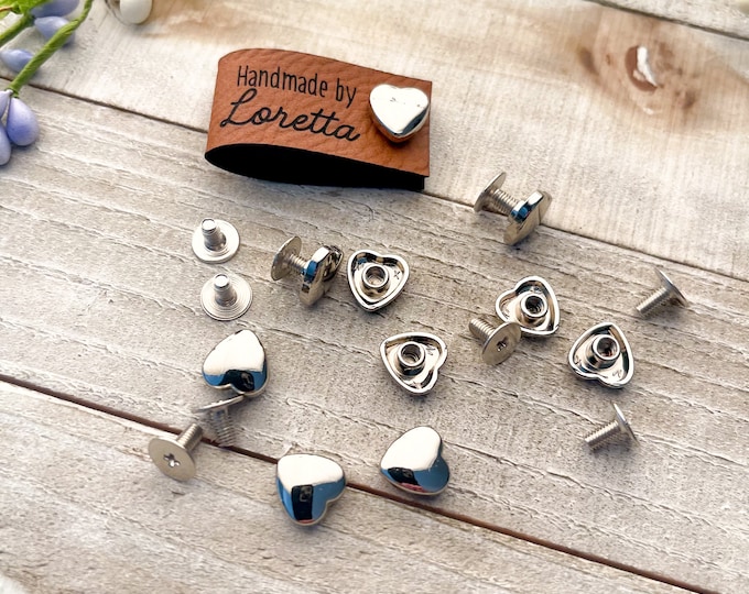10 Pack Silver Heart Shaped Rivet for Half-fold Labels, Heart Screw for ...