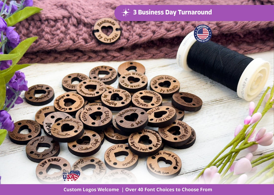 Personalized Walnut Wood Tags With Heart Cutout: Knitting, Sewing ...