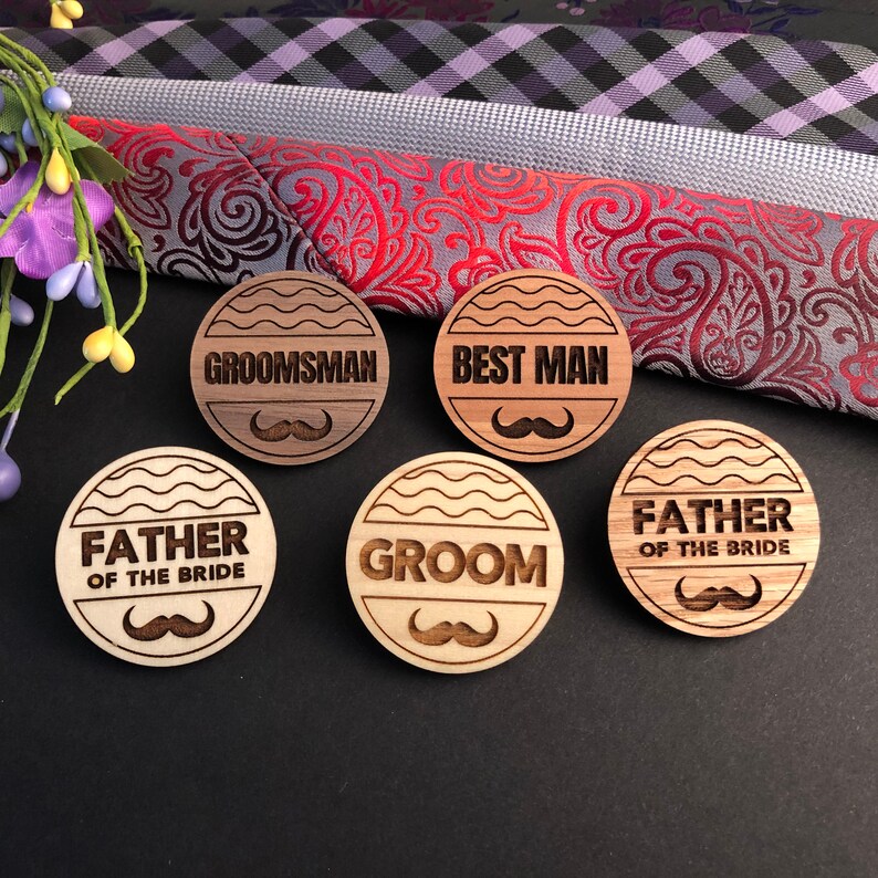 Wooden Mens Wedding Boutonniere Boho Lapel Pins Men Father | Etsy