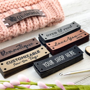 Personalized Skinny Faux Leather Tags for Handmade Items, 2x0.5" Tags ...