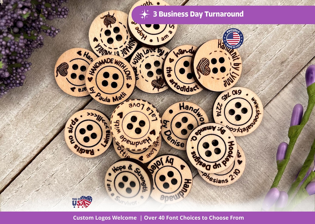 Personalized Wood Buttons: 19mm Custom Engraved Tags for Handmade Items ...