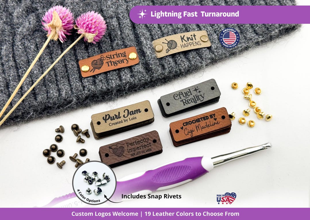 Custom Faux Leather Crochet Tags for Handmade Items | 1.5x0.5 ...