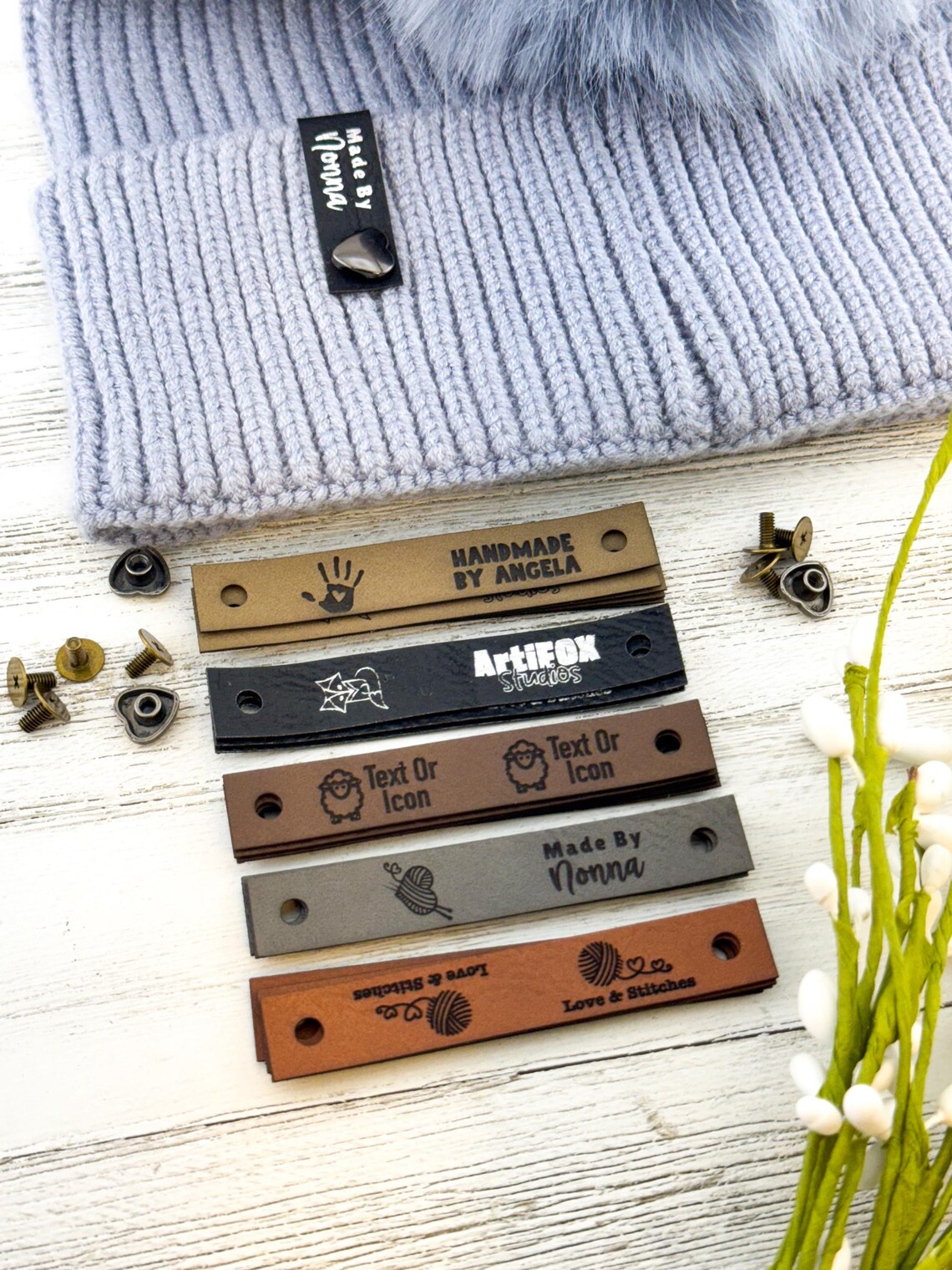 Custom Faux Leather Labels With Rivets: 3x0.5 Inch Knitting & Crochet ...