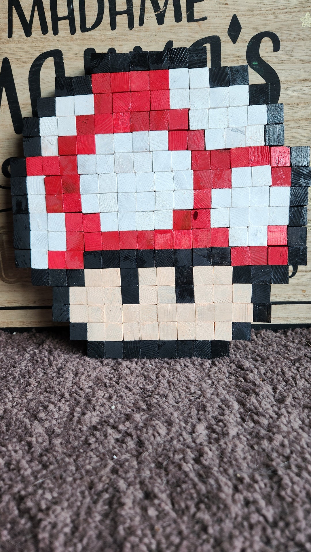 1UP Shroom Wooden Block Pixel Art - Etsy