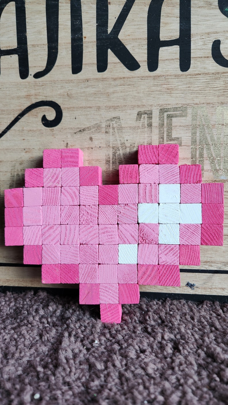 Pink Pixel Wooden Block Art - Etsy
