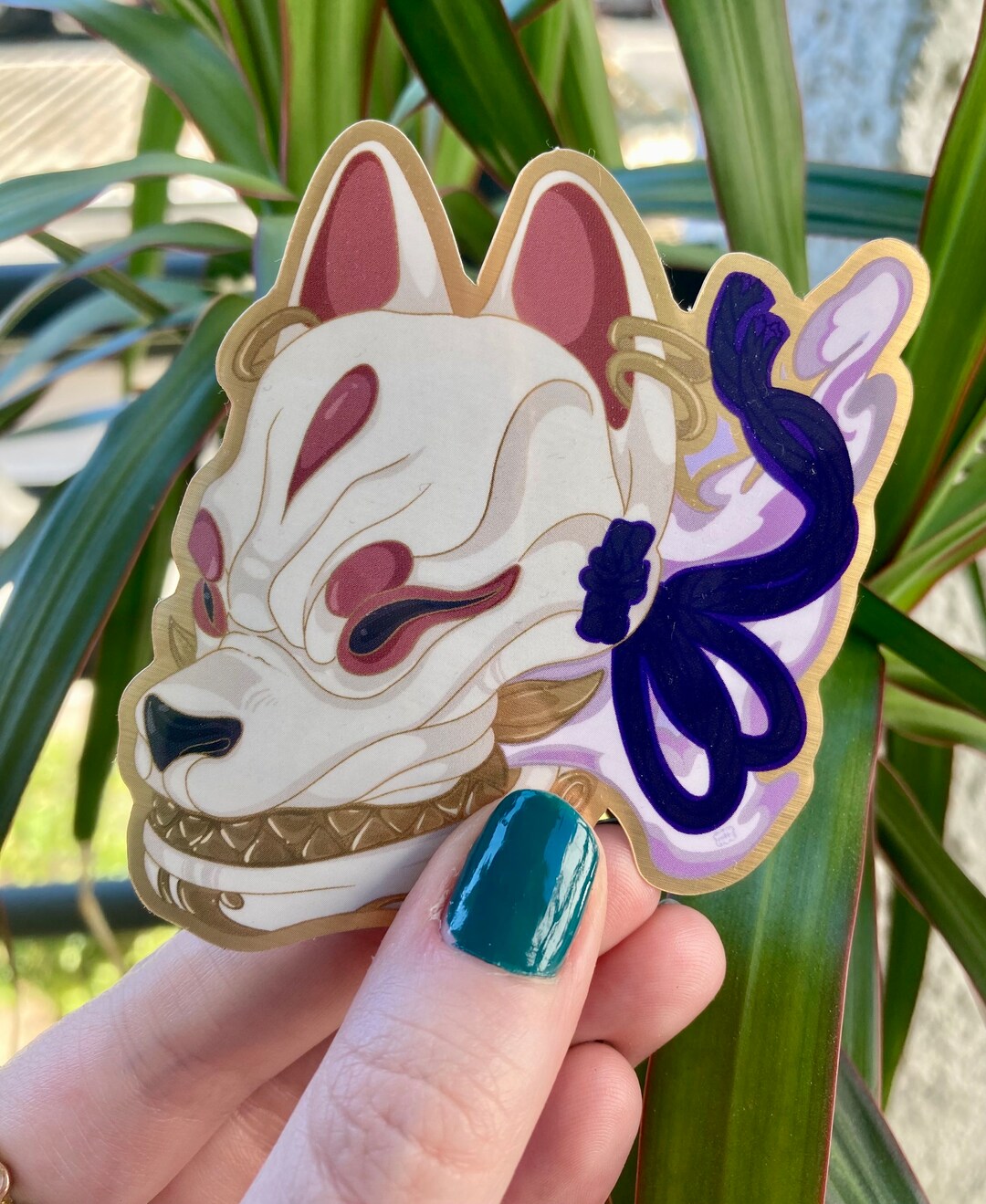 GOLD KITSUNE MASK - Japanese Kitsune Mask Sticker, Gold Yokai Fox Art ...