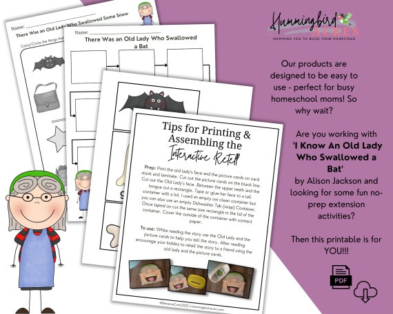 Old Lady Who Swallowed a BAT Listening Response Retelling - Etsy