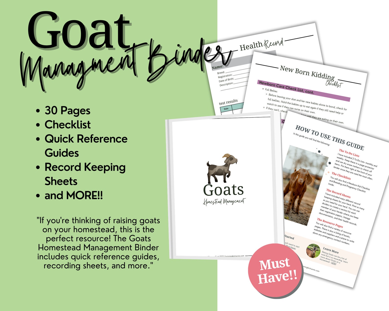 Raising Goats Management Binder | Livestock Management, Goat Care ...