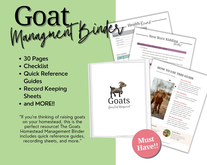 Raising Goats Management Binder | Livestock Management, Goat Care ...