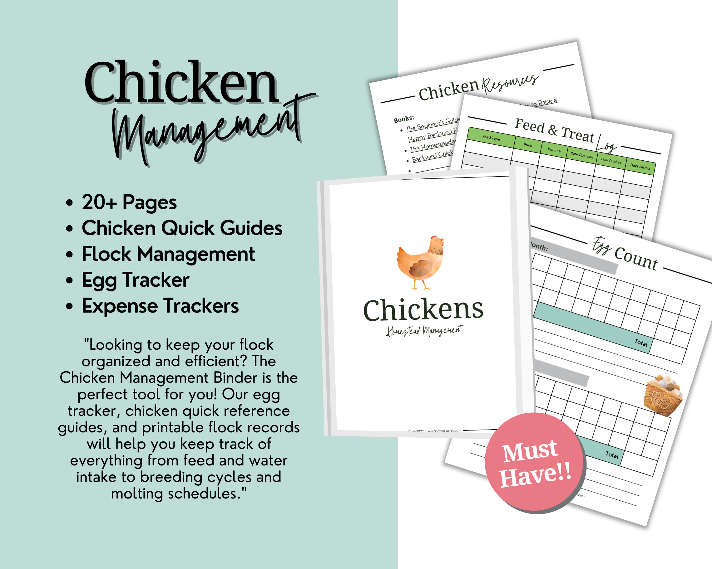 Chicken Management & Egg Tracker Binder | Homestead Management, Chicken ...