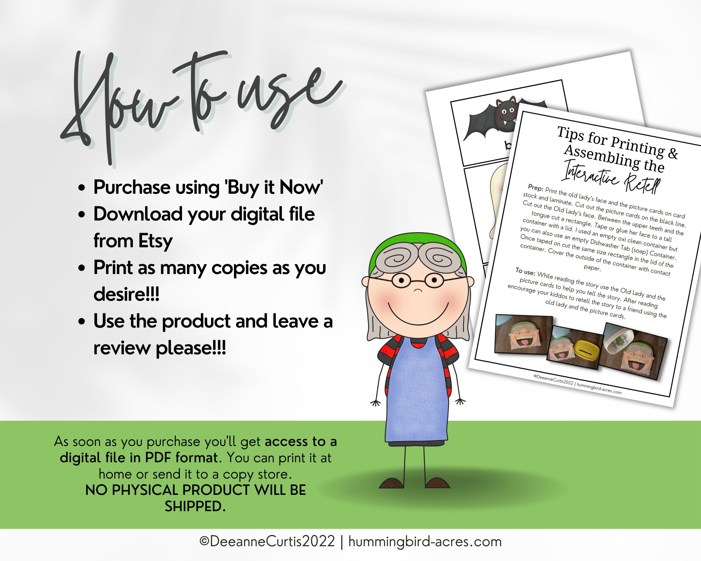 Old Lady Who Swallowed a BAT Listening Response Retelling - Etsy