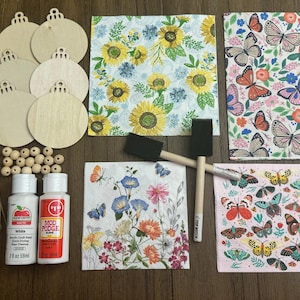 Limited Edition Decoupage Flower & Butterfly Wood Disc Ornament Kit - Etsy
