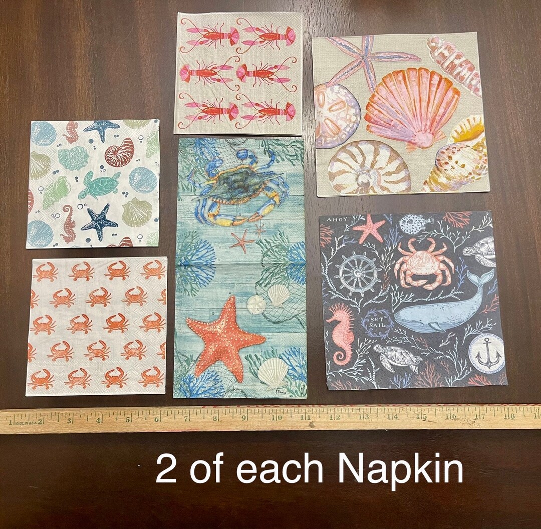 Shell Yeah Bundle Pack of 12 Napkins for Decoupage - Seashells, Lobster ...