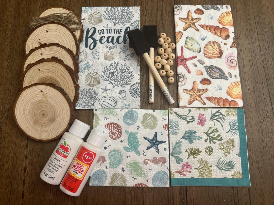 DIY Beach Themed Decoupage Wood Slice Ornament Kit - Limited Edition ...