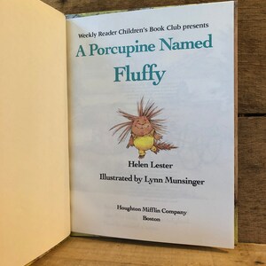 A Porcupine Named Fluffy by Helen Lester: Weekly Reader 1986 - Etsy