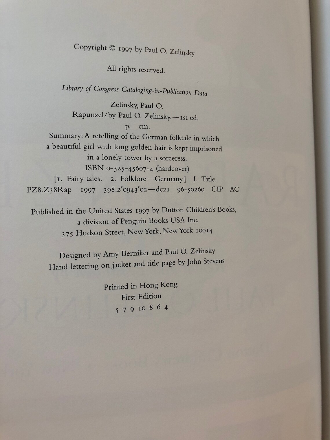 Rapunzel Illustrated by Paul Zelinsky: with Dust Jacket 1997 | Etsy