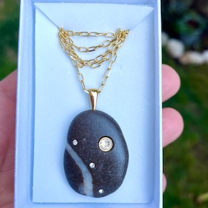 Personalized Pebbles Necklace. Diamond Gold Stone Necklace With ...