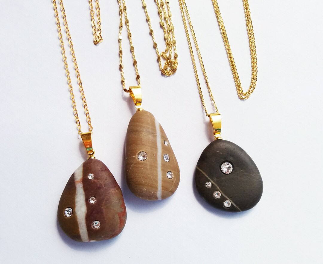 Personalized Pebbles Necklace. Diamond Gold Stone Necklace With ...