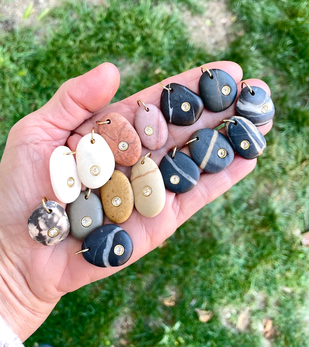 Diamond Gold Pebbles Necklace. Diamond and Stone Pendant. Pebbles ...