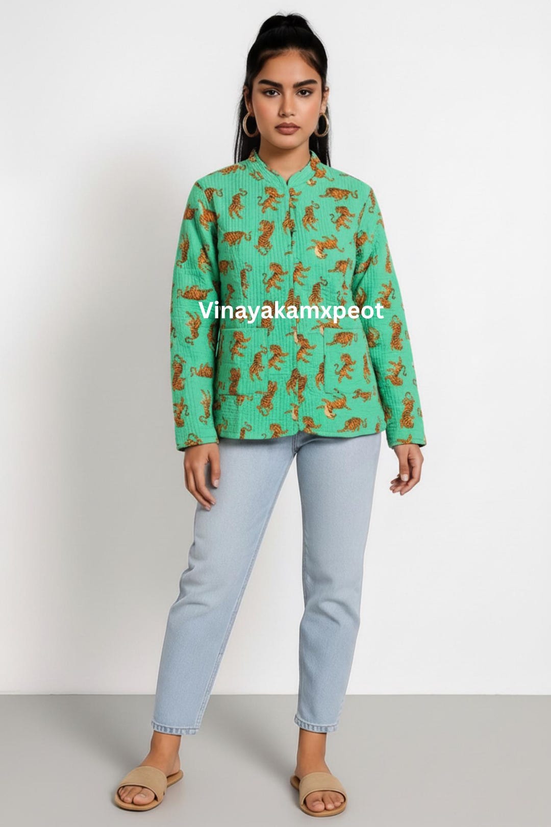 Tiger Print Quilted Jacket | Reversible Kantha Cotton Coat for Men ...
