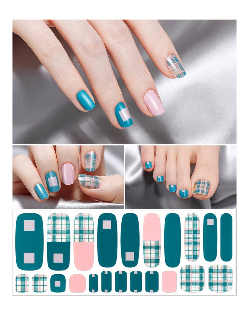 Turquoise Check Nail Art / Blue Green / 8S01 Beauty Checker / - Etsy