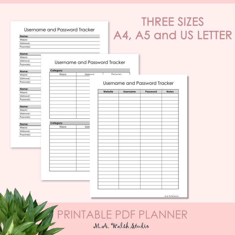 Password Tracker Username Tracker Password Printable Login Tracker Username Tracker