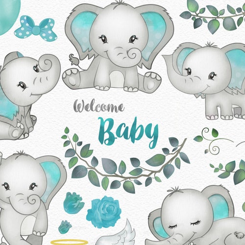 Turquoise Elephant Clip Art Watercolor. Baby Elephant - Etsy