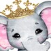 Girl Elephant With Crown, Pink Royal Elephant Watercolor Clip Art for ...