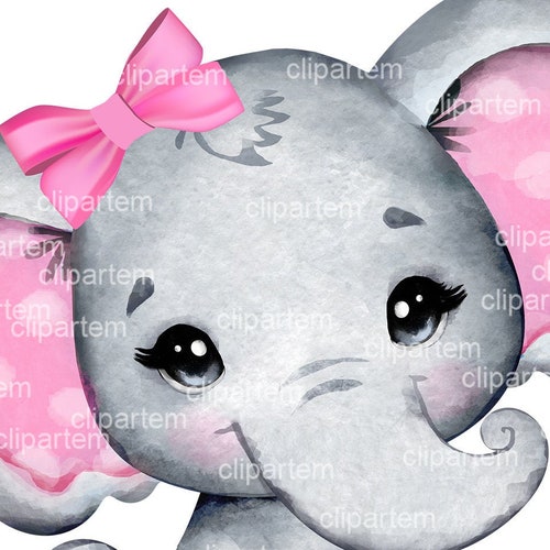 Watercolor Girl Elephant Clip Art Floral Little Peanutpink - Etsy