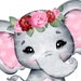 Watercolor Girl Elephant Clip Art, Floral Little Peanut,pink Roses ...
