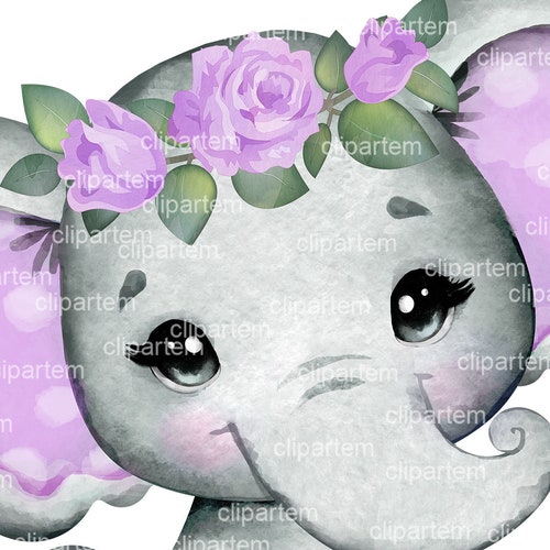 Purple Pink Elephant Clip Art Watercolor Cute Little - Etsy